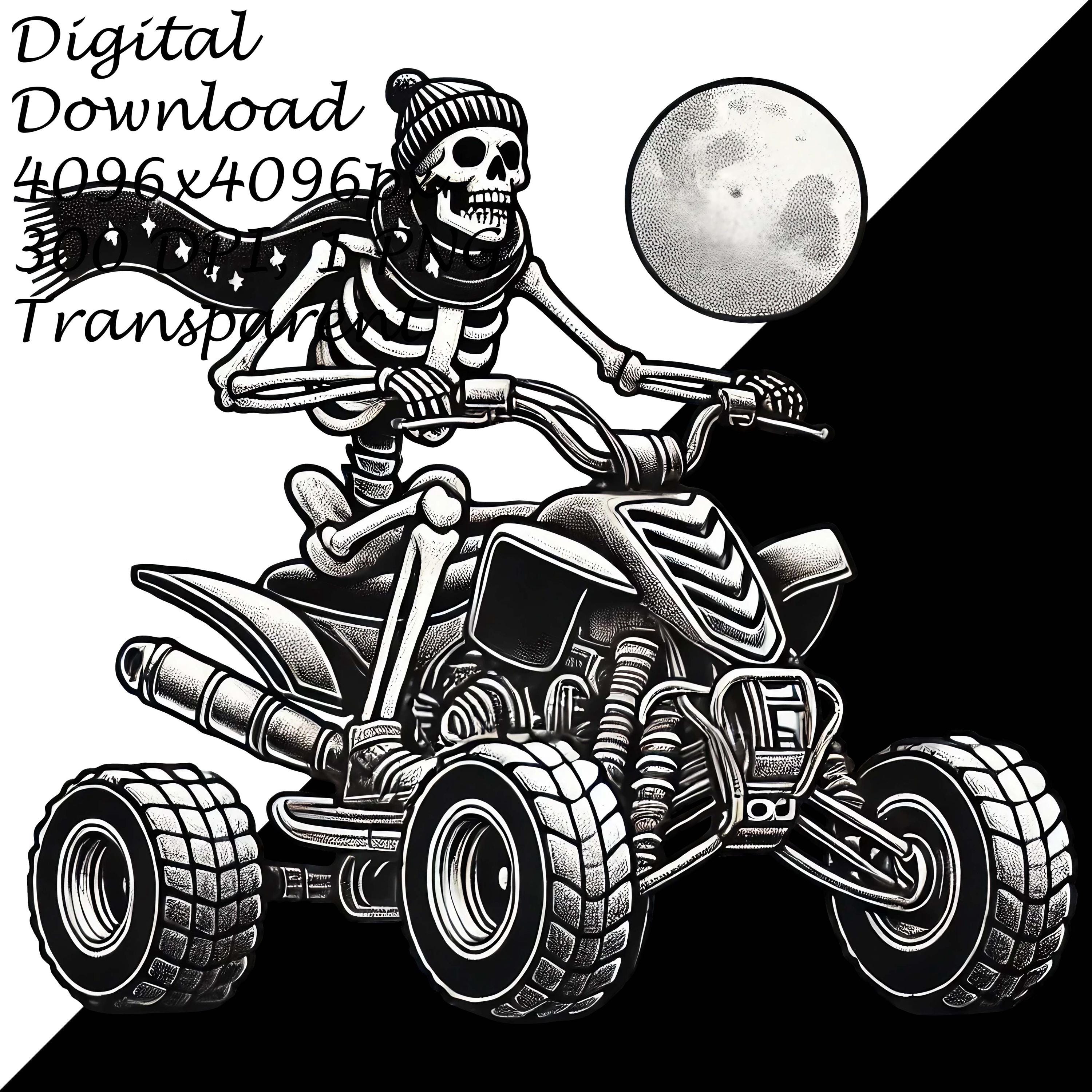 Skeleton Riding ATV Download PNG Clipart, Spooky Quad Bike&moon ...