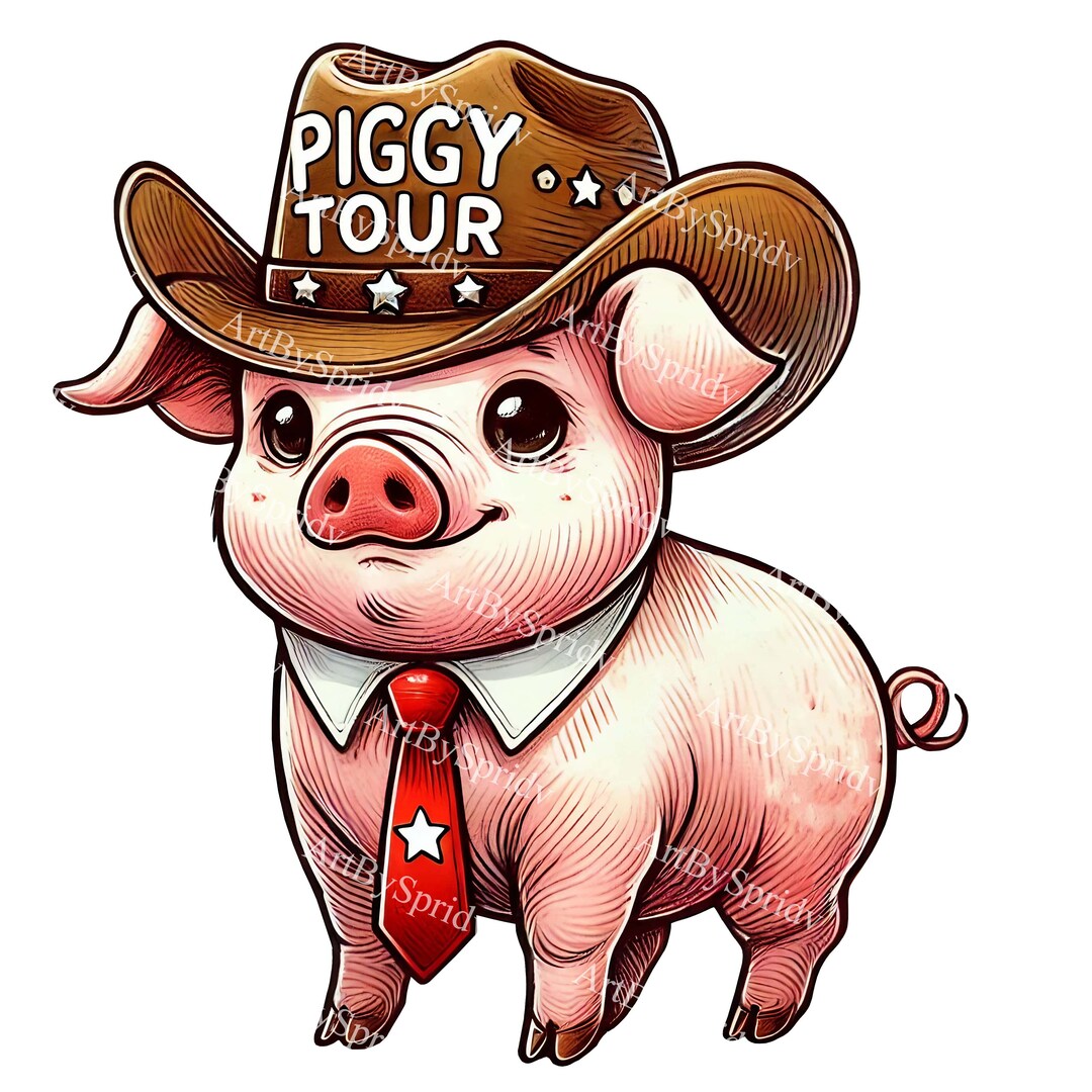 Adorable Pig PNG Clipart - Cute Piggy Tour Cowboy Hat, Digital Download ...