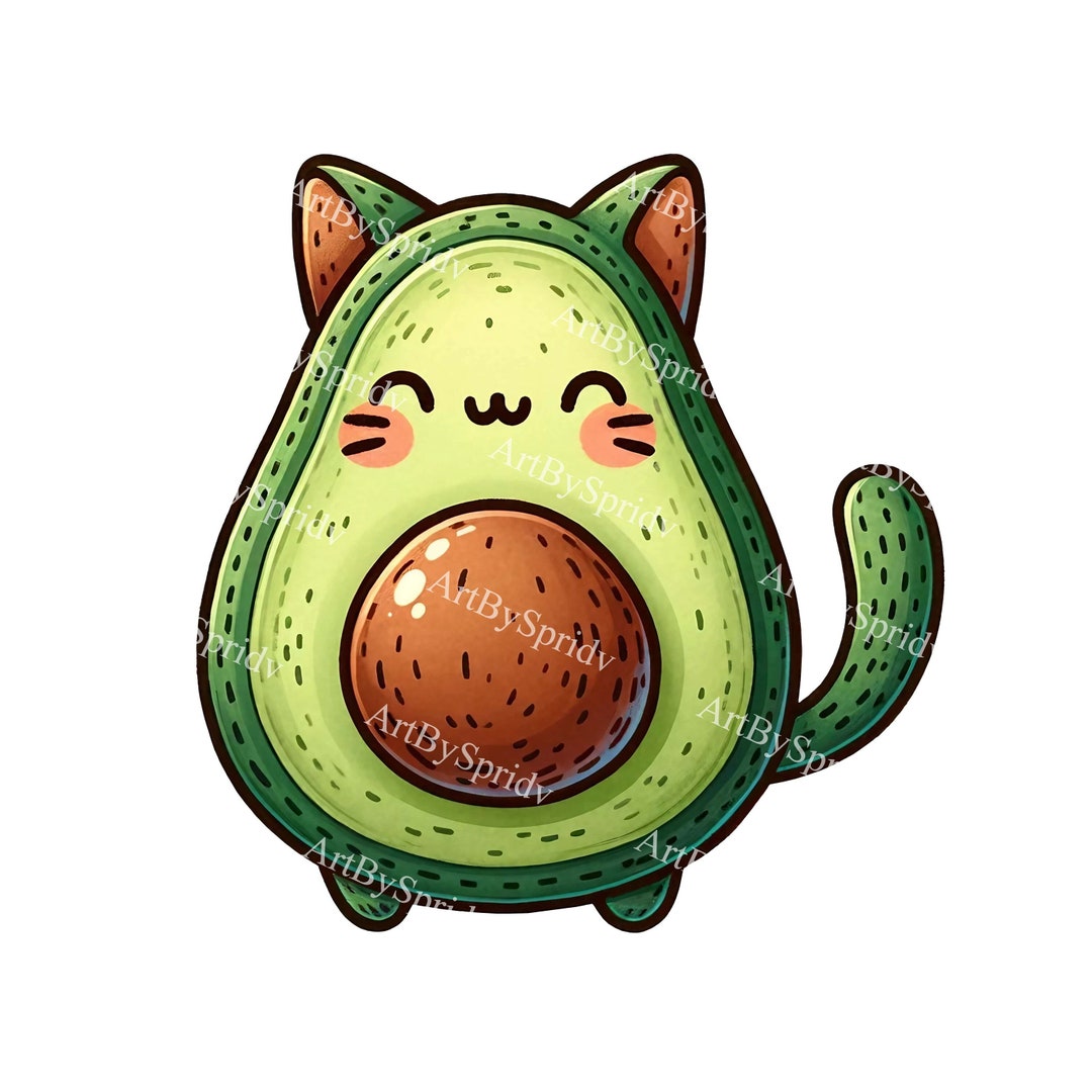 Adorable Avocado Cat PNG Clipart-kawaii Catacado Lover Digital Art-cute ...
