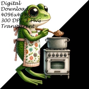 Charming Kitchen Frog Digital Clipart | Cooking Frog PNG | Printable ...