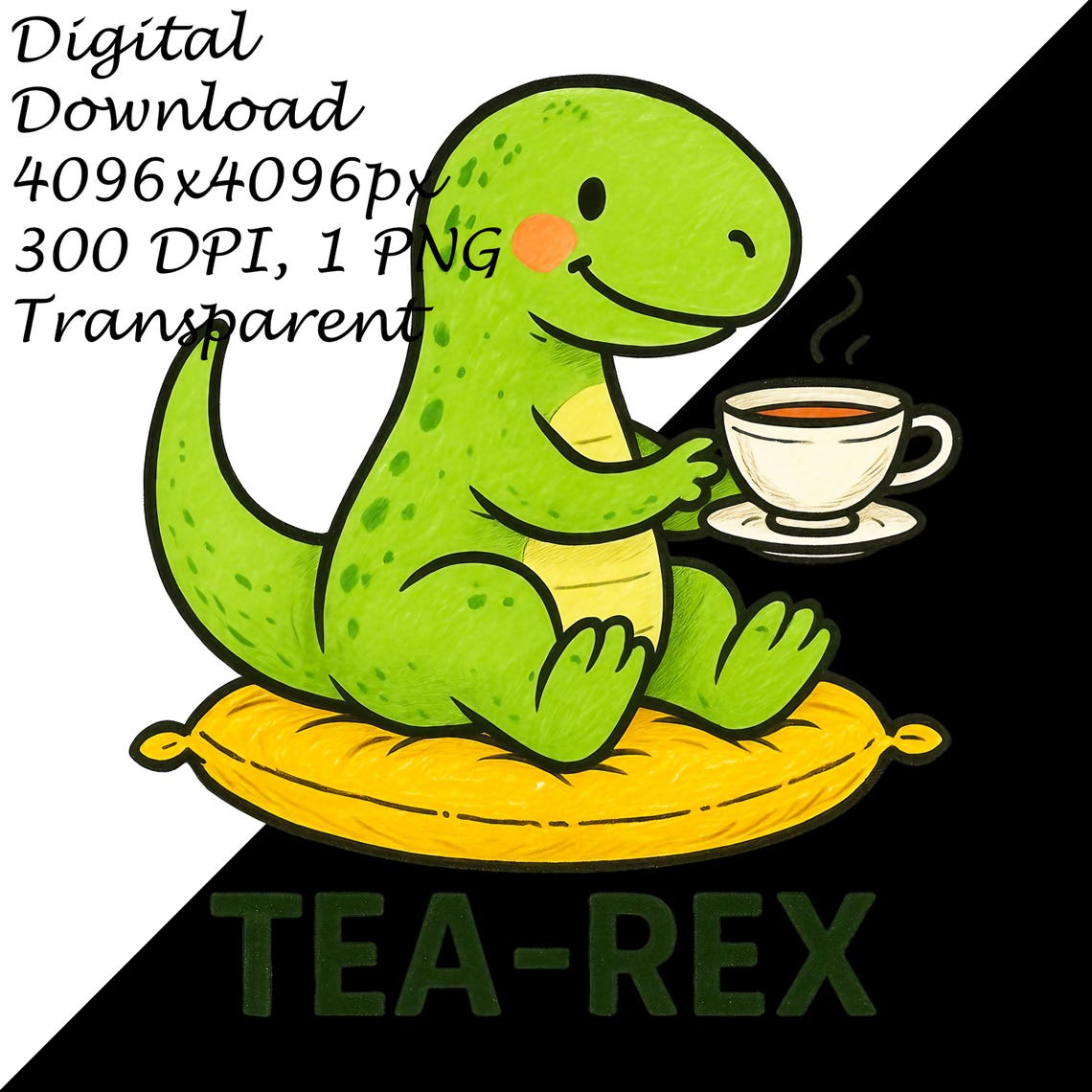Cute Tea-rex Dinosaur PNG Clipart, Funny T-rex Drinking Tea Design ...