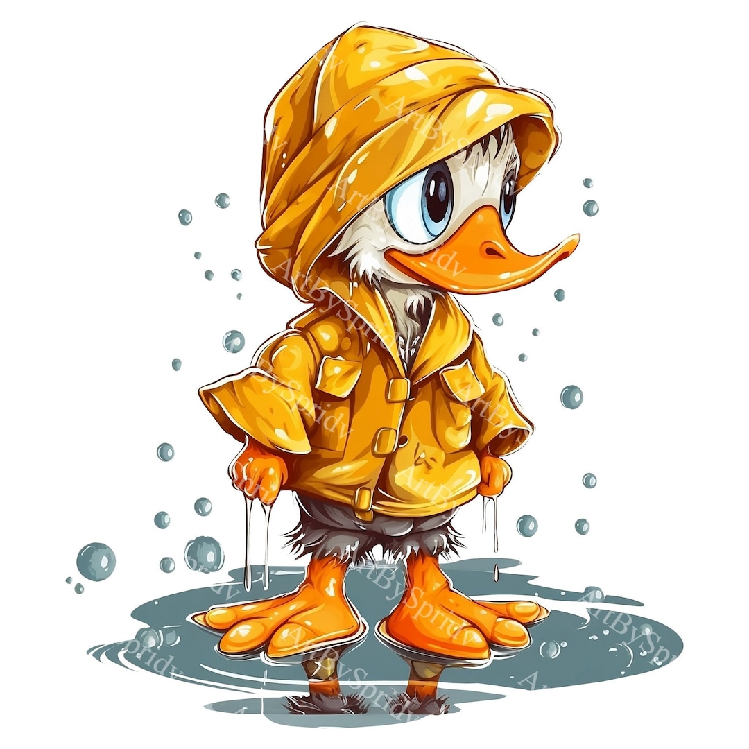Duck in Raincoat PNG Clipart-duckling With Boots Splashing in Puddle ...