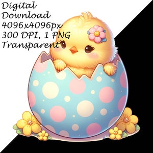 Cute Fluffy Chick & Easter Egg Clipart - Digital PNG for DTG, T-shirts ...
