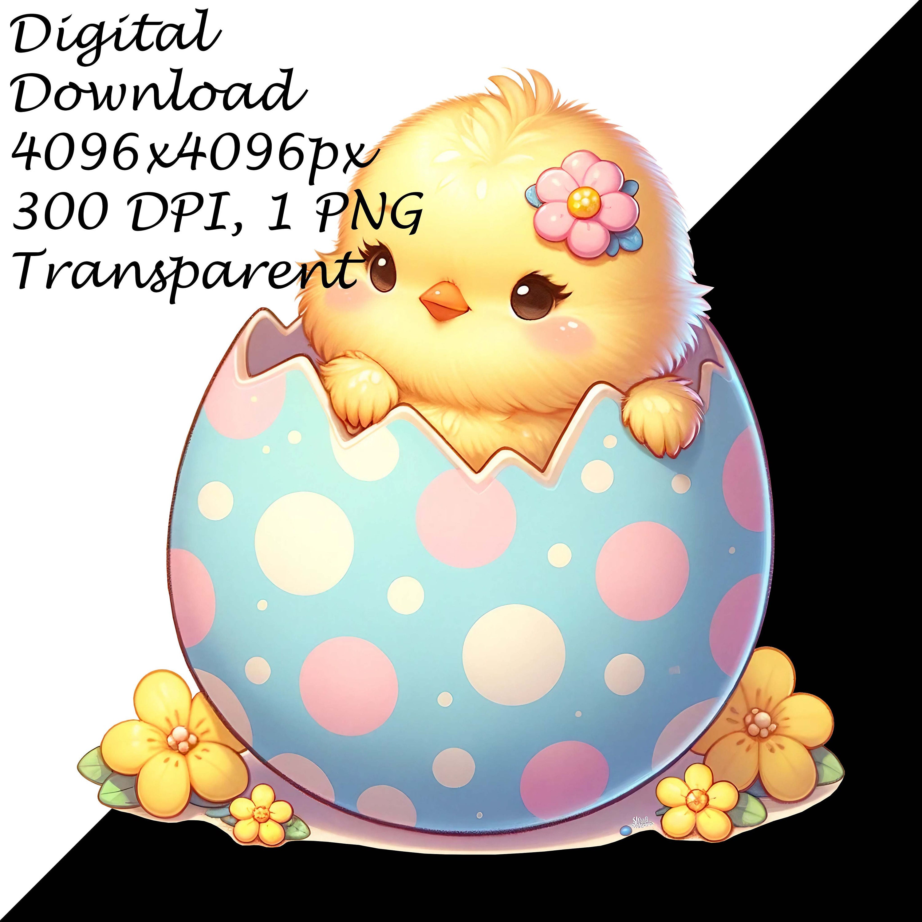 Cute Fluffy Chick & Easter Egg Clipart - Digital PNG for DTG, T-shirts ...