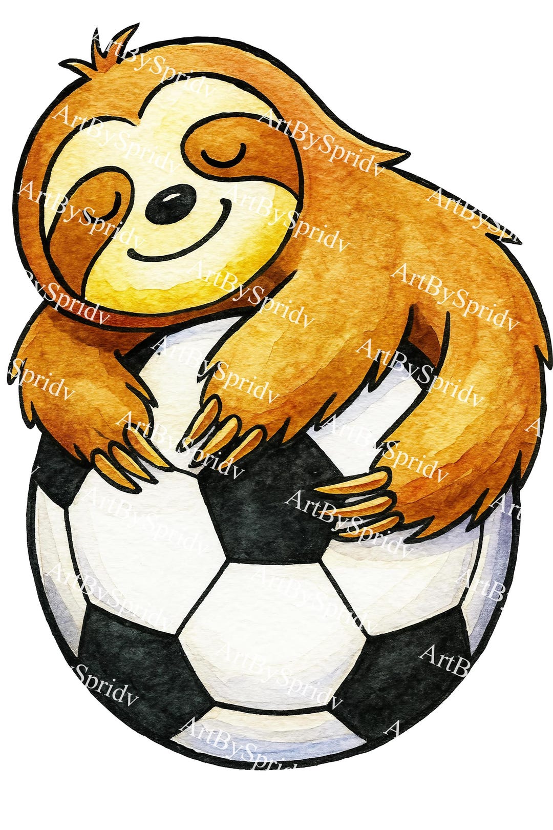 Cute Sloth Hugging Soccer Ball Clipart PNG, Watercolor Animal Sports ...