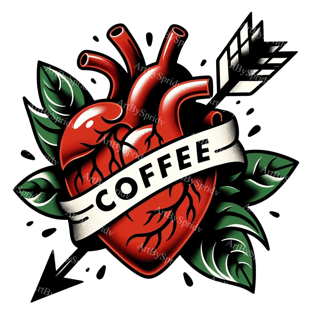 Valentine Coffee Heart Clipart: Green Leaves & Arrow Design for T-shirt ...