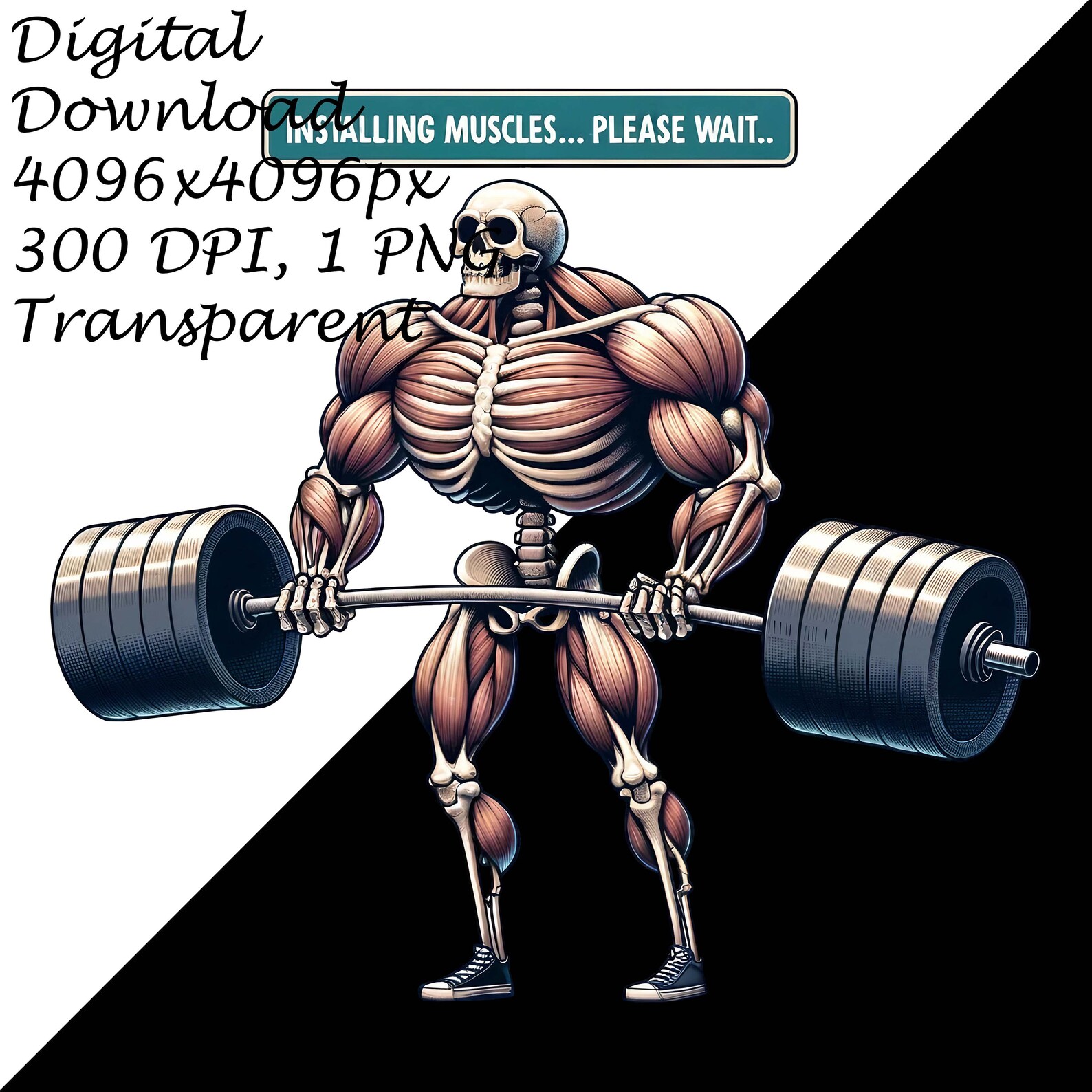 Installing Muscles PNG Clipart - Funny Skeleton Lifting Barbell Design ...