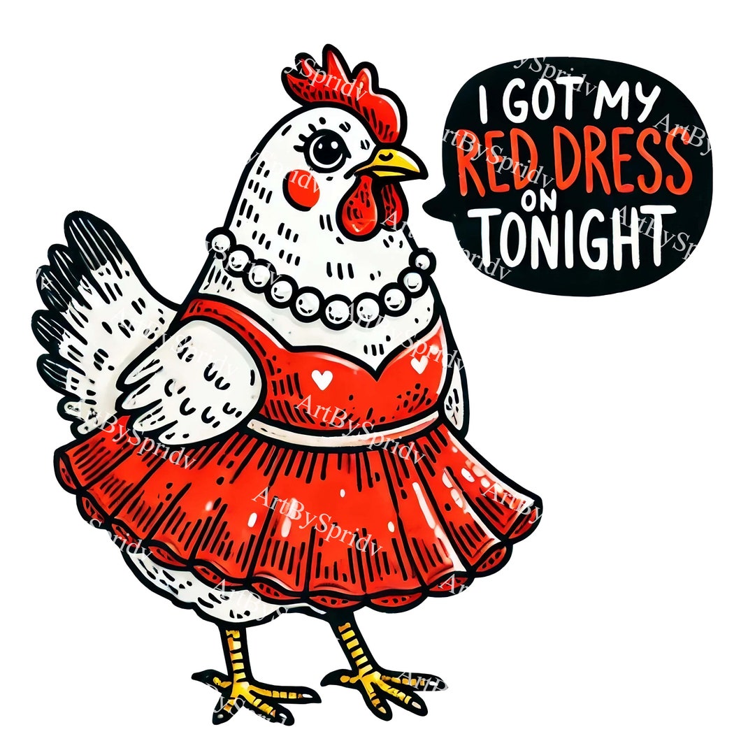 Hilarious Chicken in Red Dress Download PNG Clipart, Digital Funny Farm ...