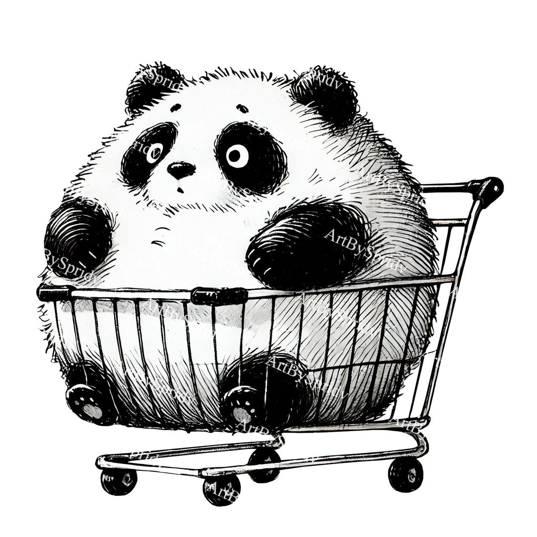 Fat Panda in Shopping Cart PNG Clipart, Hilarious Animal Illustration ...