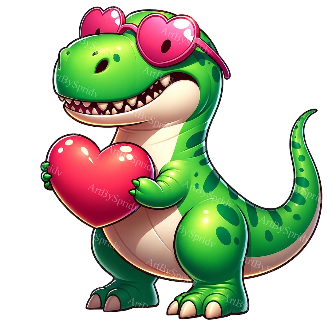 Valentine's Day T-rex Clipart: Smiling Dinosaur With Heart & Sunglasses ...