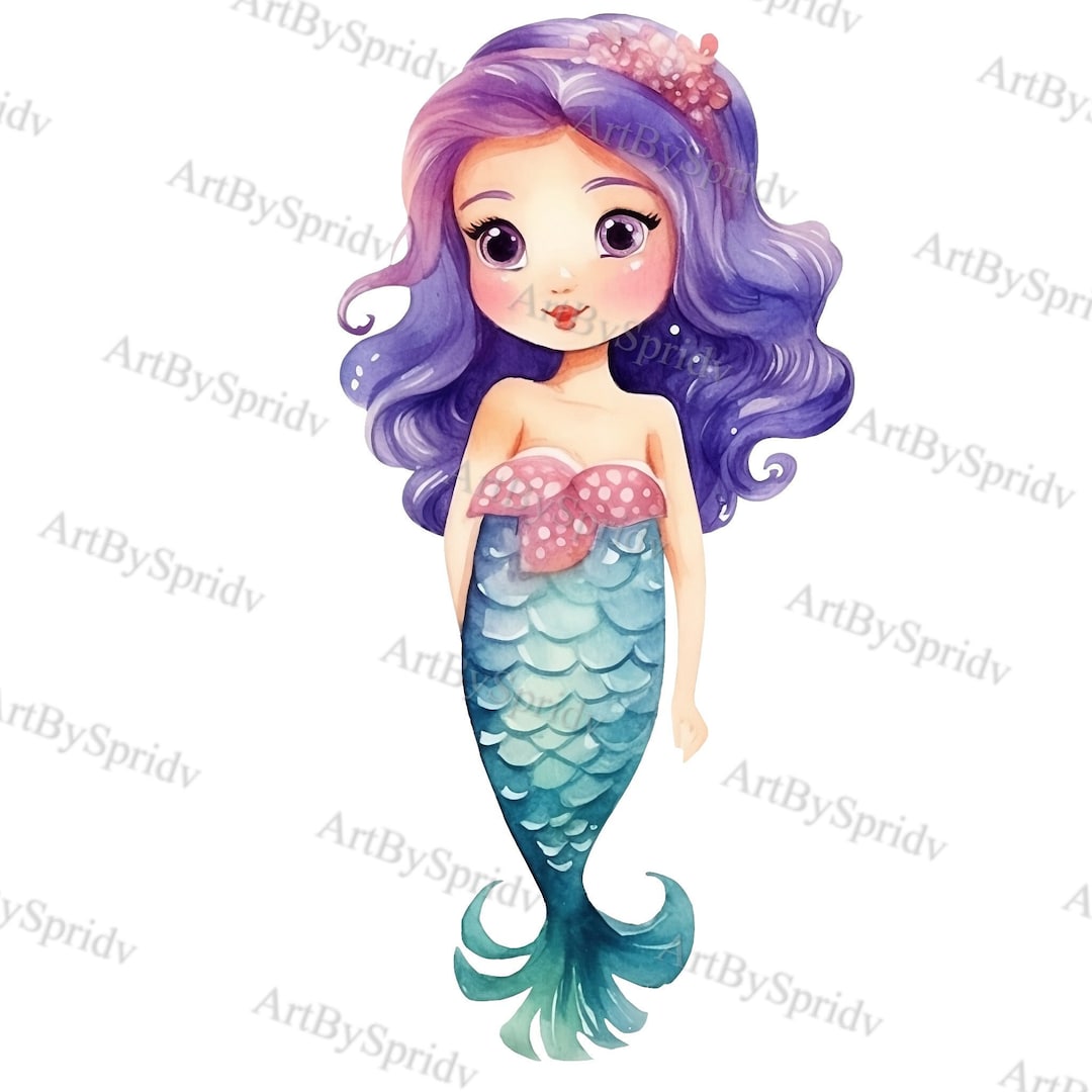 Beautiful Watercolor Mermaid Clipart PNG, Hand-painted Fantasy Art for ...