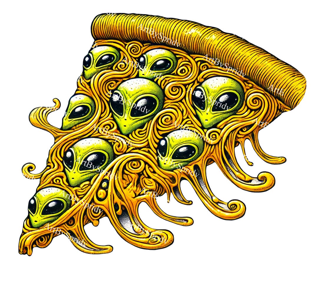 Alien Pizza Slice Clipart, Trippy Alien Cheese Illustration PNG, Unique ...