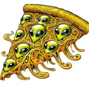 Alien Pizza Slice Clipart, Trippy Alien Cheese Illustration PNG, Unique ...