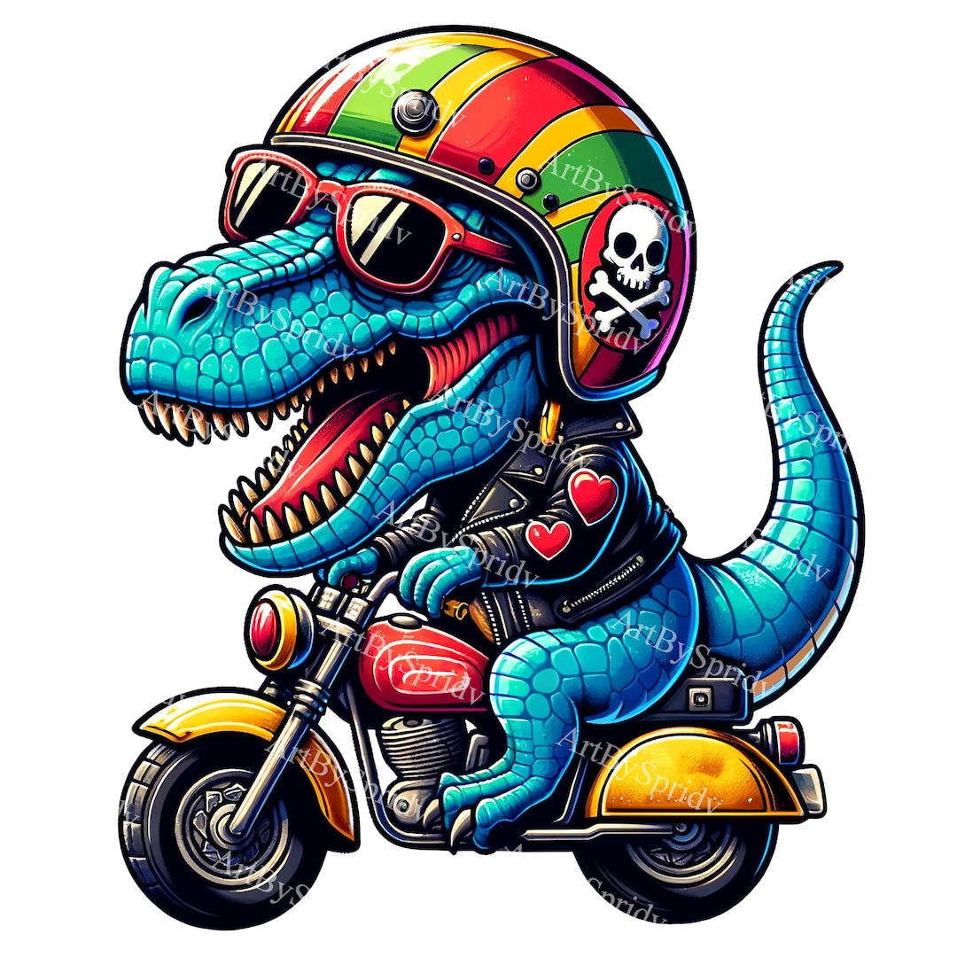 Motorcycle-riding T-rex Digital Clipart, Dinosaur Biker PNG, Printable ...