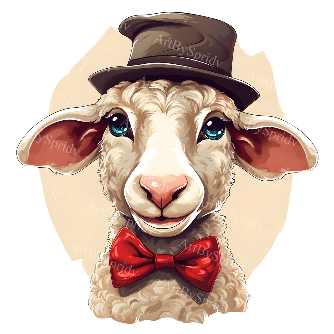Sheep With Hat & Red Bow Tie PNG Clipart, Cute Farm Animal for T-shirt ...