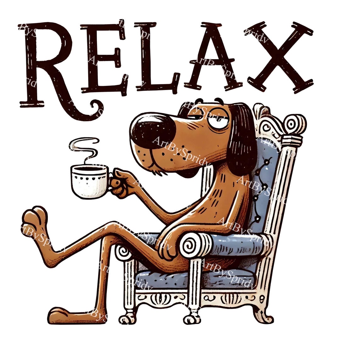 Relaxed Cartoon Dog PNG Clipart,coffee Lover Dog Sitting in Chair ...