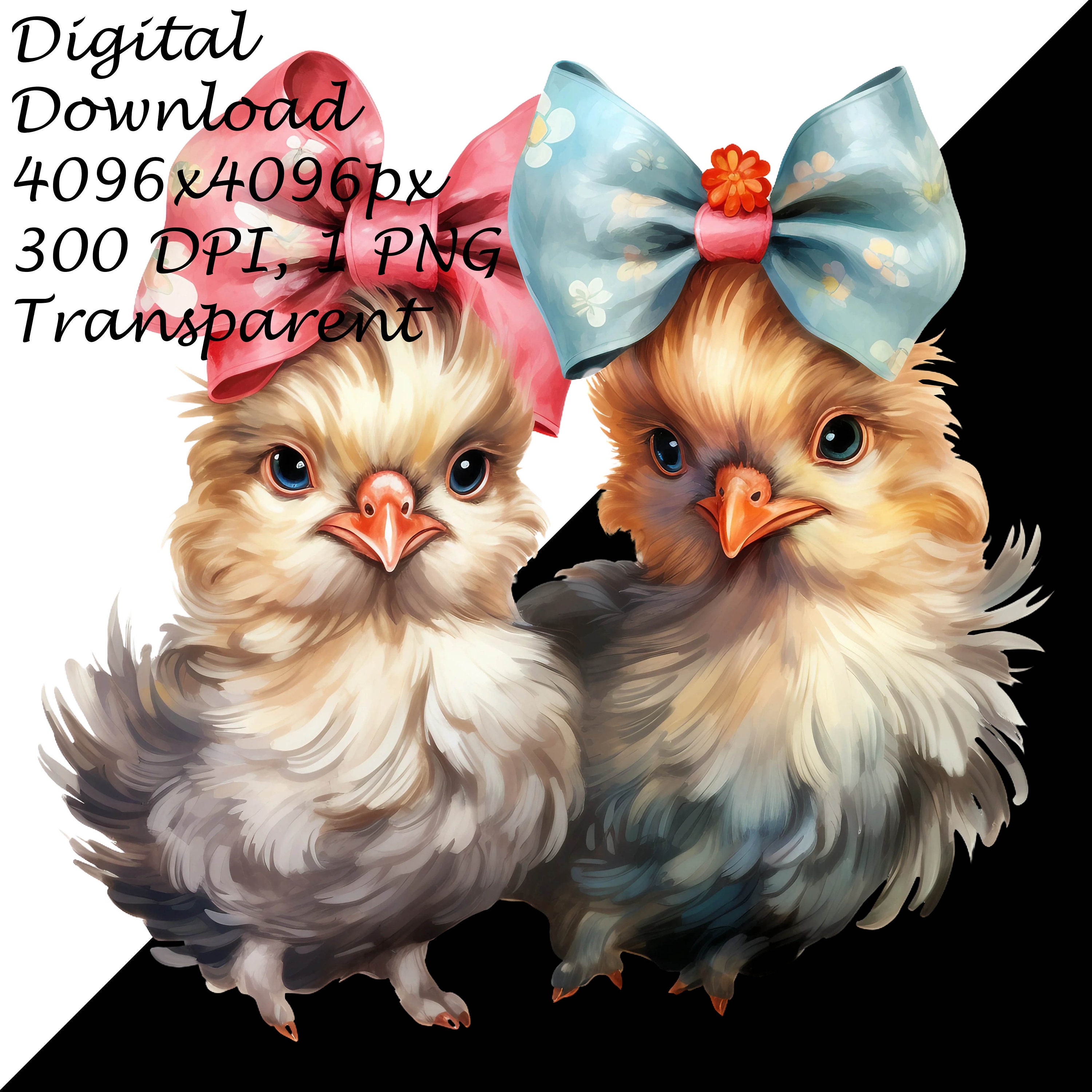 Adorable Chick Clipart With Bows - Hand-drawn Baby Chicks PNG for ...