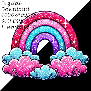 Sparkly Rainbow With Clouds Clipart | Glitter Pastel Transparent PNG ...