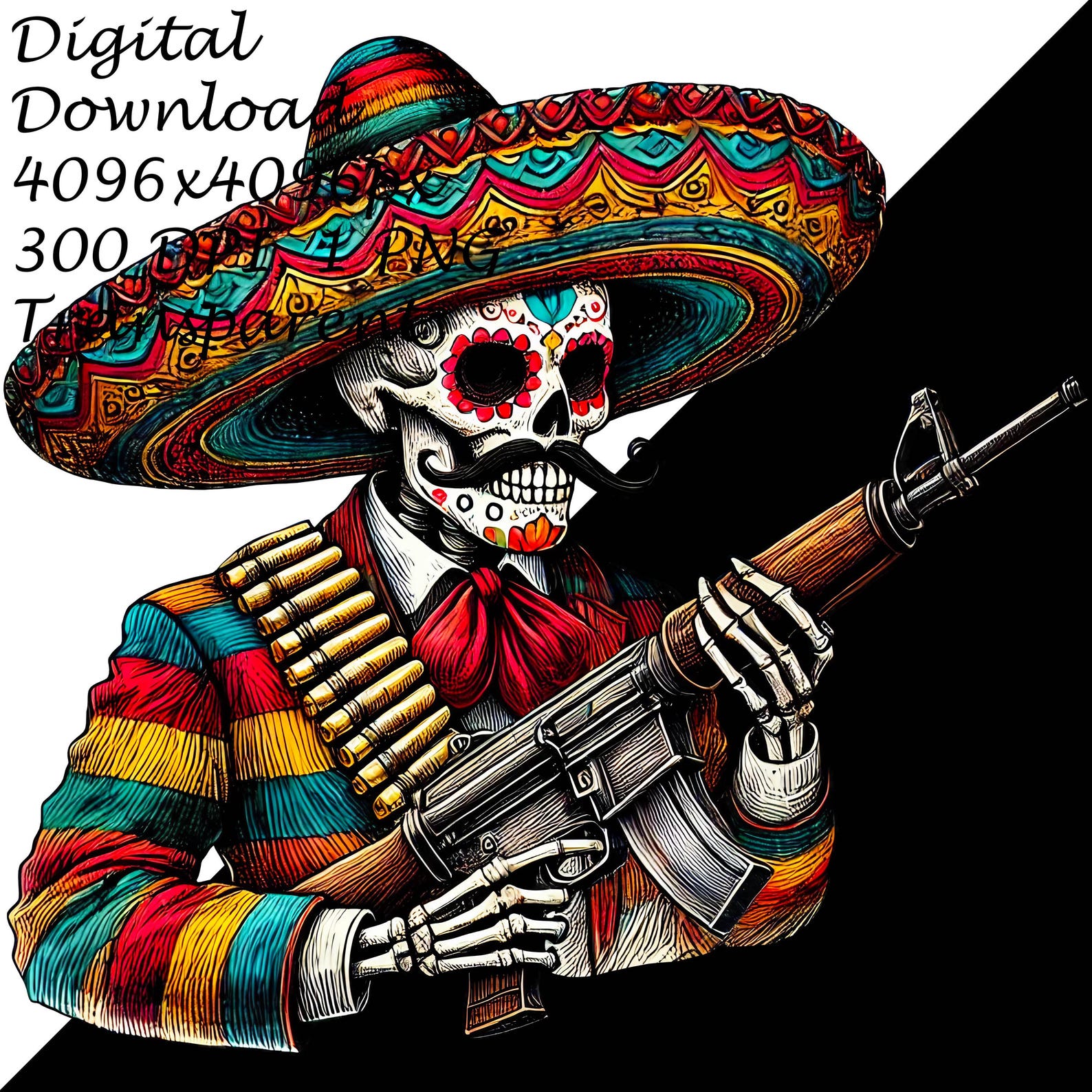 Day of the Dead Skeleton With Gun PNG, Mexican Calavera Bandit Clipart ...