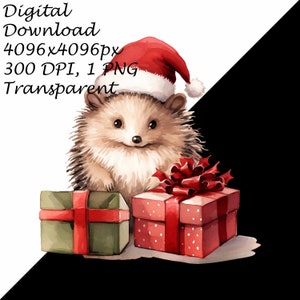 4-PCS Christmas Hedgehog Clipart Bundle PNG, Hedgehogs in Santa Hats ...