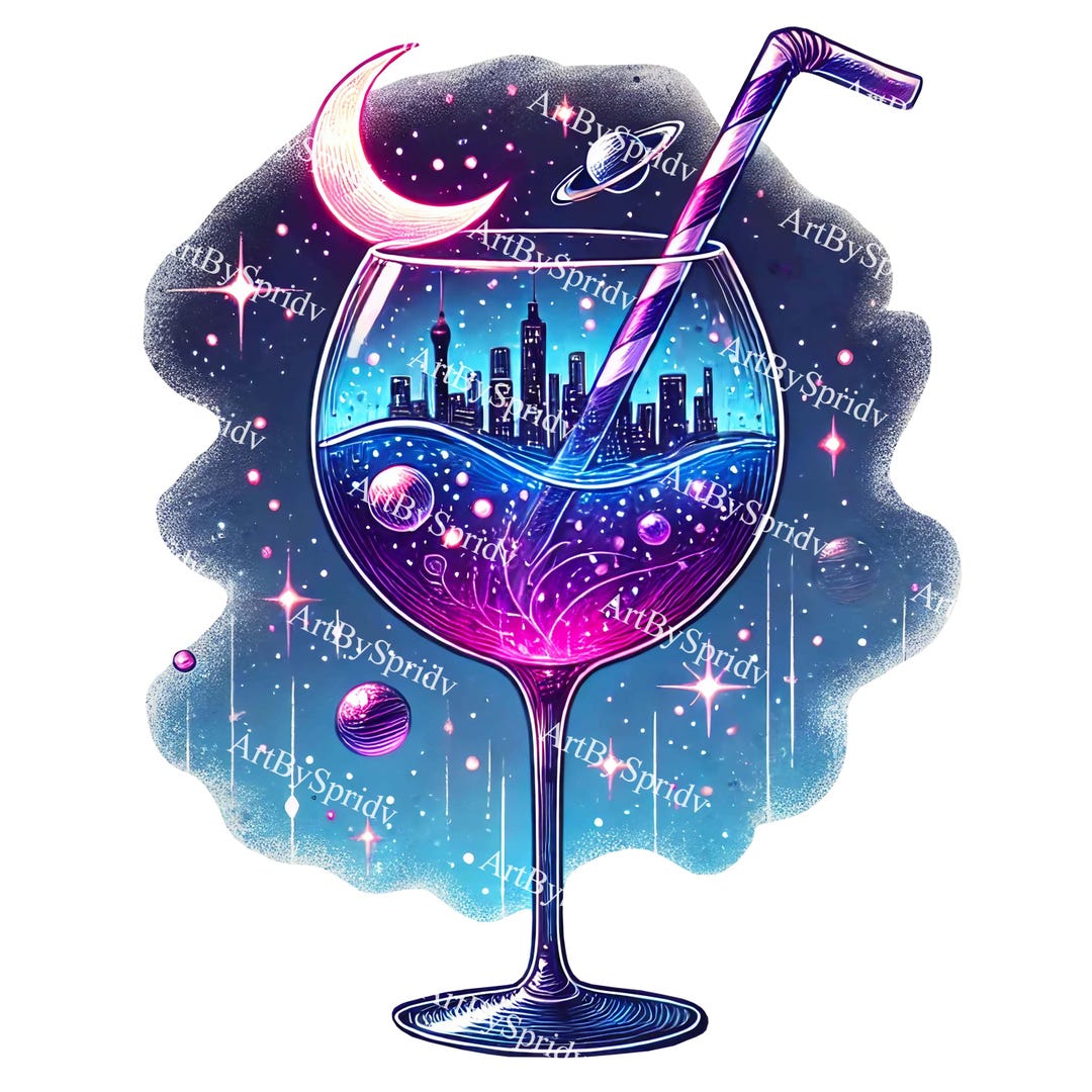 Galaxy Cocktail PNG, Surreal Wine Glass Cityscape Clipart, Cosmic Drink ...