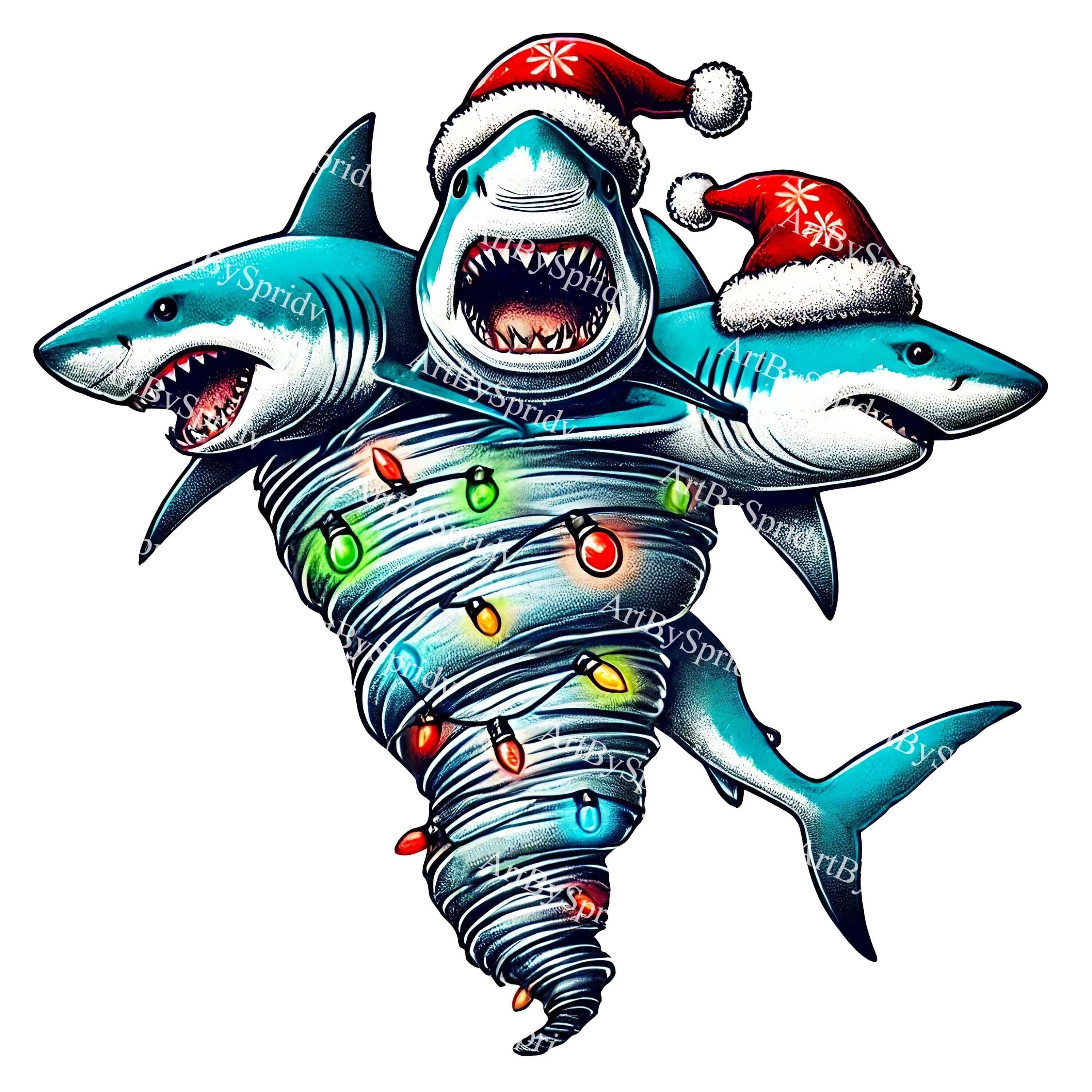 Christmas Shark Tornado PNG Clipart, Festive Holiday Sharks With Santa ...