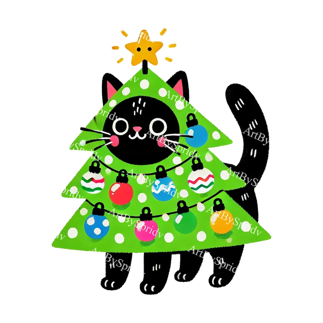 Black Cat in Christmas Tree Download PNG Clipart, Festive Kitten ...
