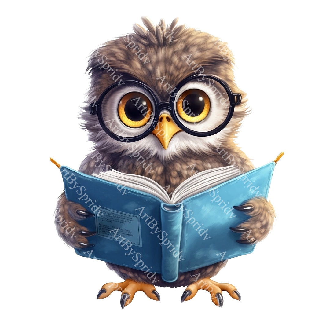 Wise Owl With Glasses & Book PNG, Transparent Animal Clipart, Kids ...