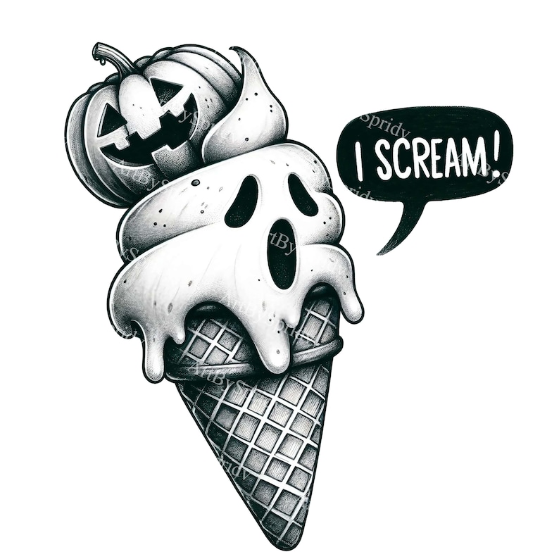 Halloween Ghost Ice Cream Cone Clipart - Spooky Pumpkin Digital ...