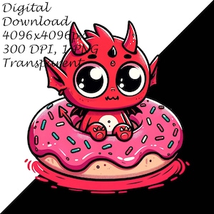 Charming Cartoon Daemon Clipart: Cheeky Doughnut-loving Devil Png,fun ...