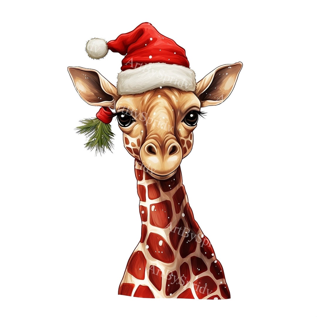 Christmas Giraffe With Santa Hat PNG Clipart, Xmas Holiday Animal ...