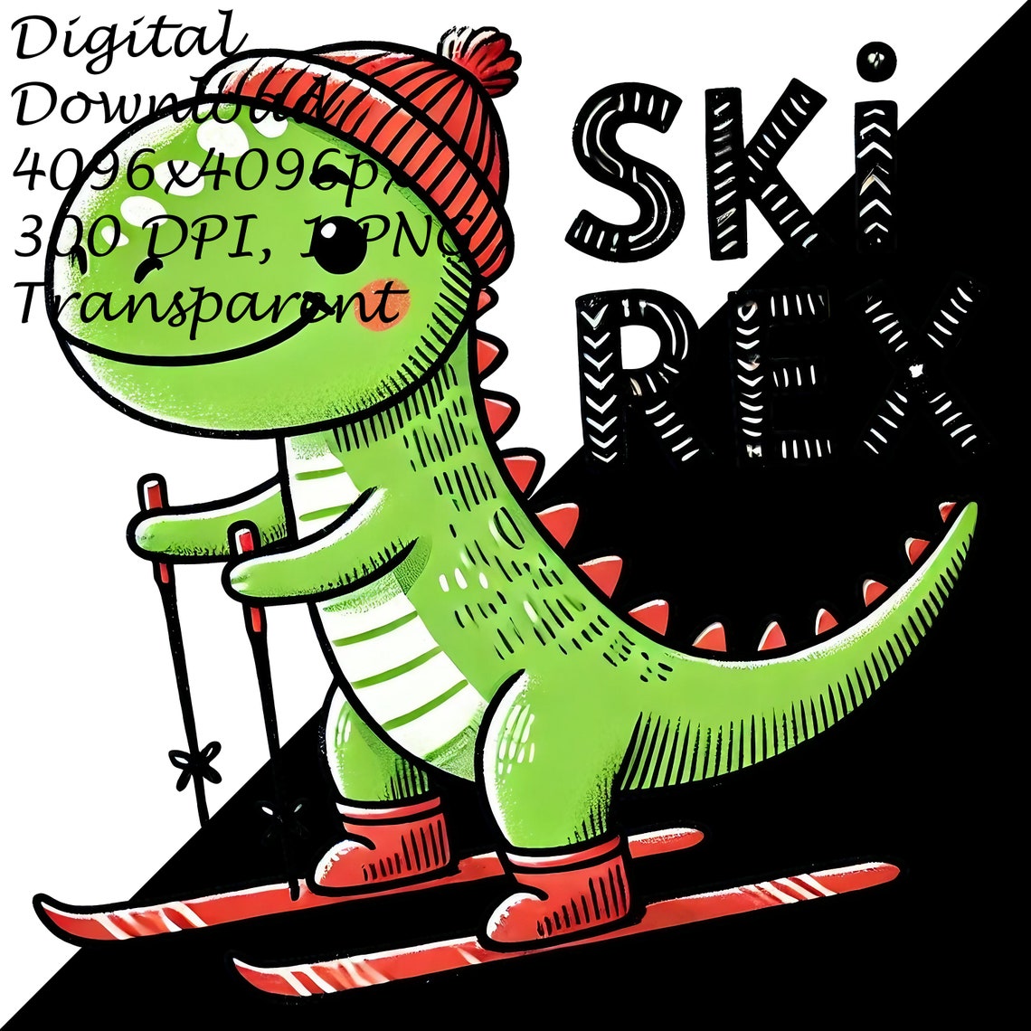 Skiing Dinosaur Clipart, Winter Sports T-rex PNG, Cute Ski Rex Digital ...