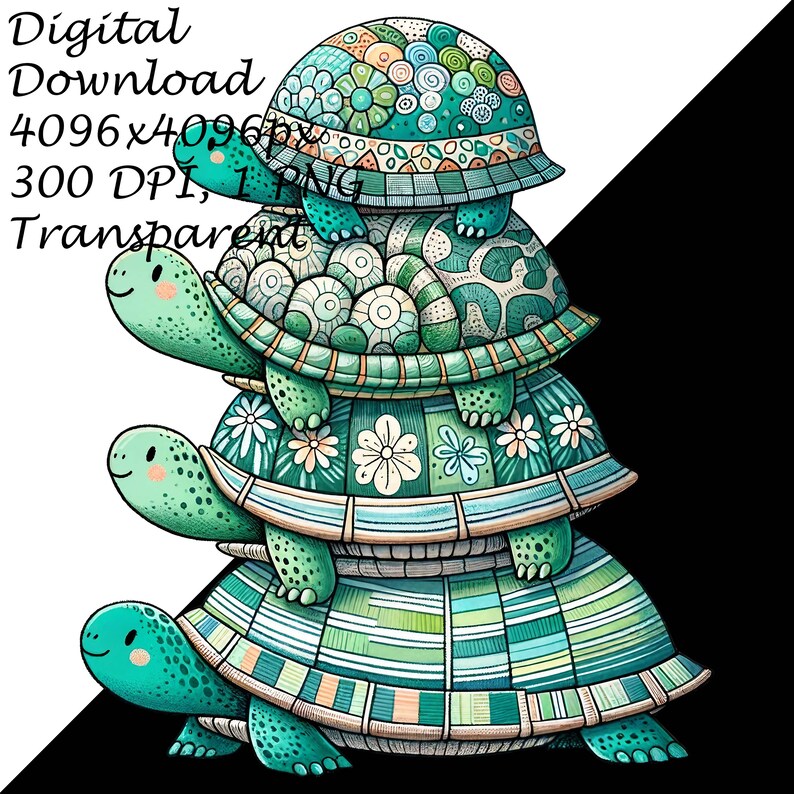 Whimsical Stackable Turtle Clipart - Transparent PNG for Sublimation ...