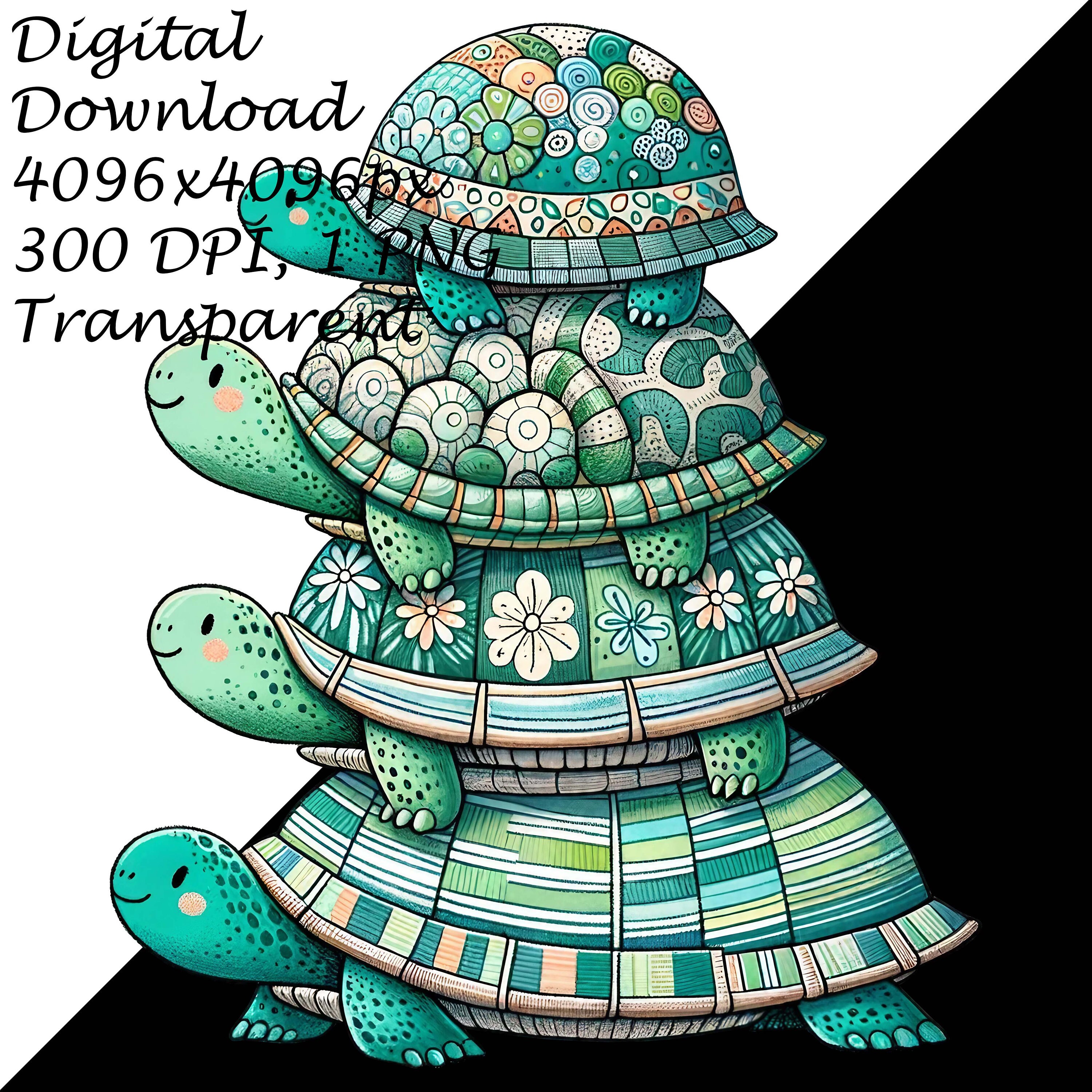 Whimsical Stackable Turtle Clipart - Transparent PNG for Sublimation ...