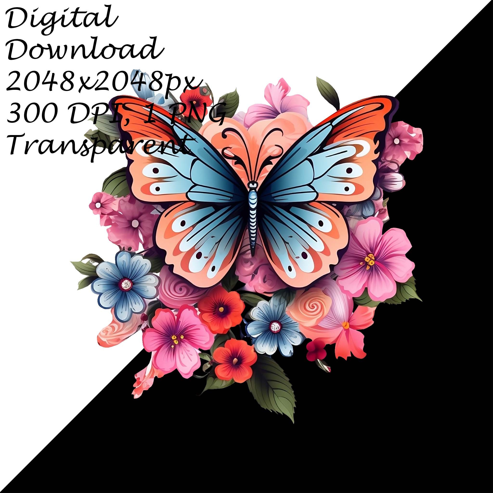 Vibrant Butterfly & Floral Clipart, Spring Flower Bouquet Png,colorful ...