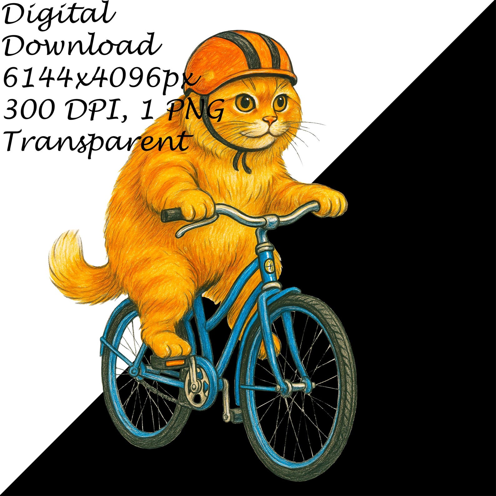 Orange Cat Riding Bicycle PNG, Cute Chubby Cat on Bike Clipart, Animal Cycling Clip Art Print ...
