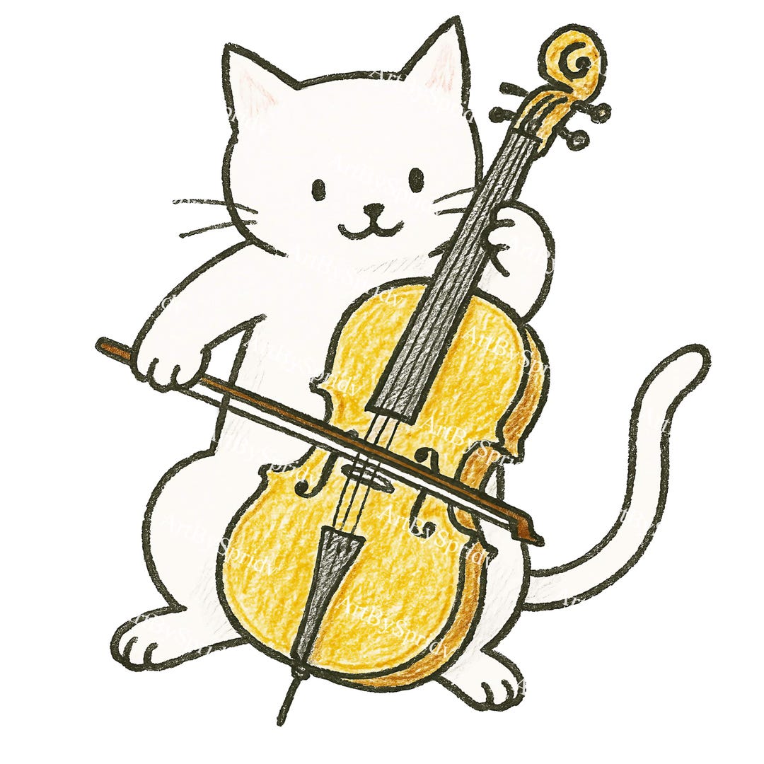 White Cat Playing Cello Transparent PNG, Adorable Musical Kitty Clipart ...