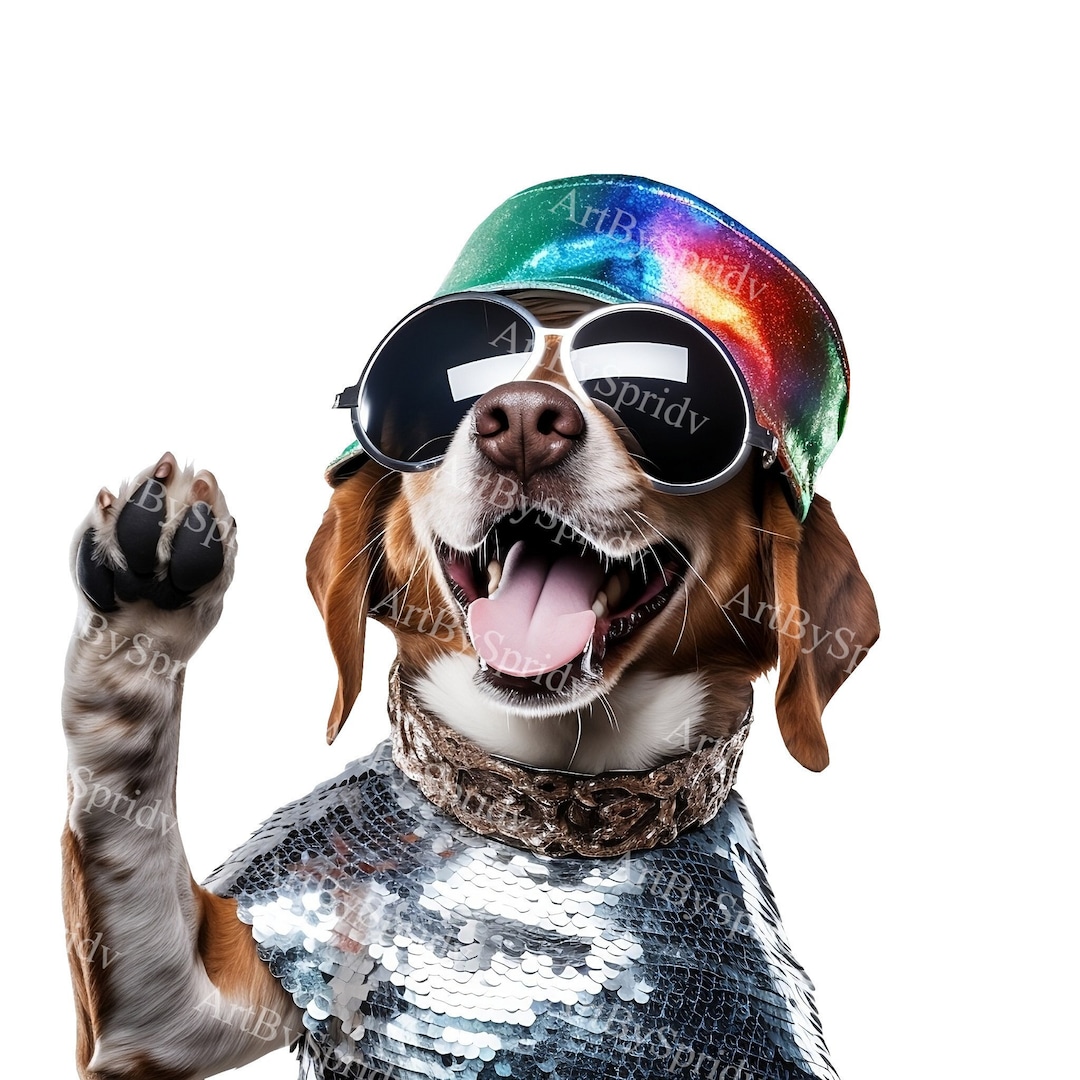 Disco Dog Clipart PNG, Funky Dog in Sunglasses & Sequin Outfit, Fun ...