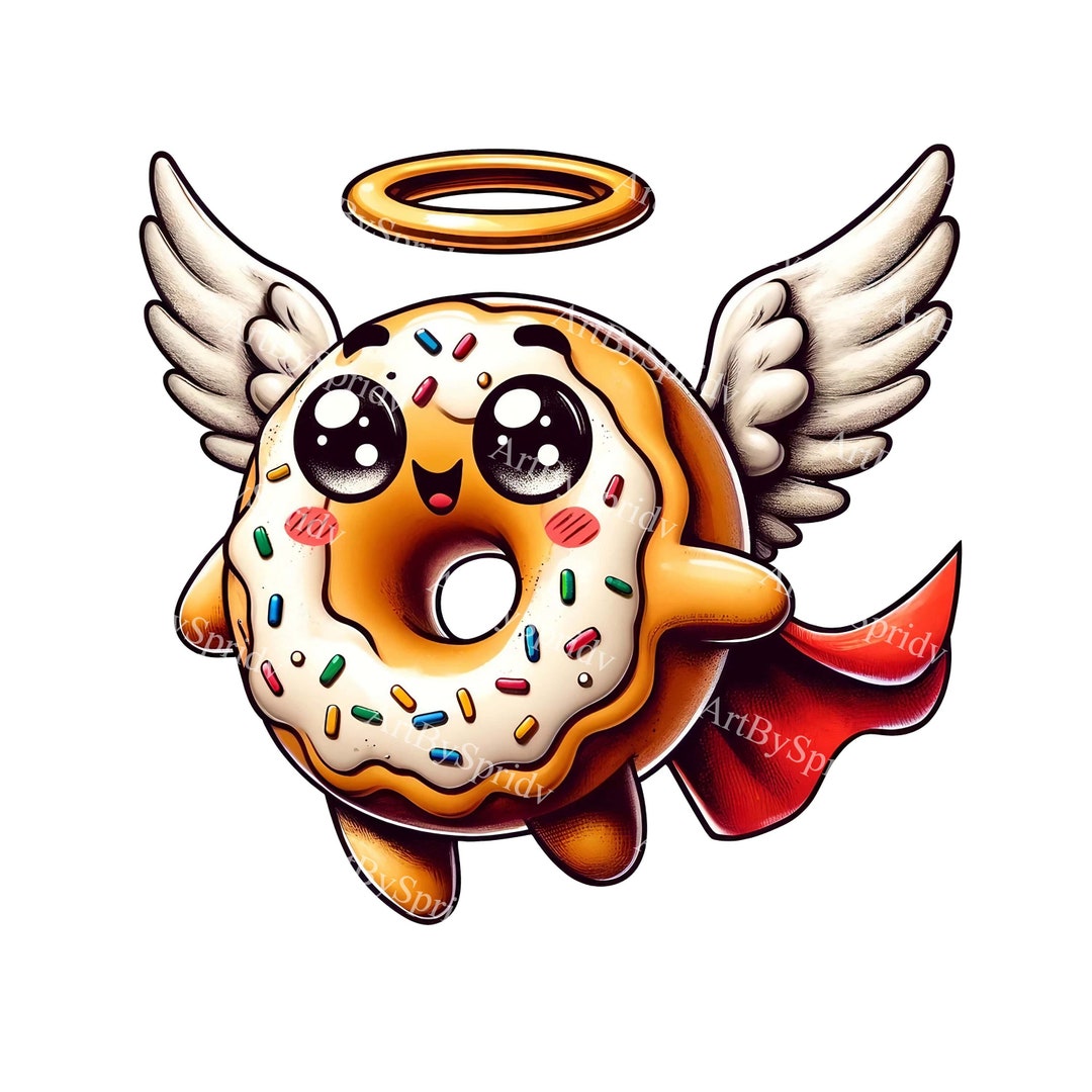 Angel Donut Clipart: Cute Winged Pastry With Halo Png,kawaii Dessert ...