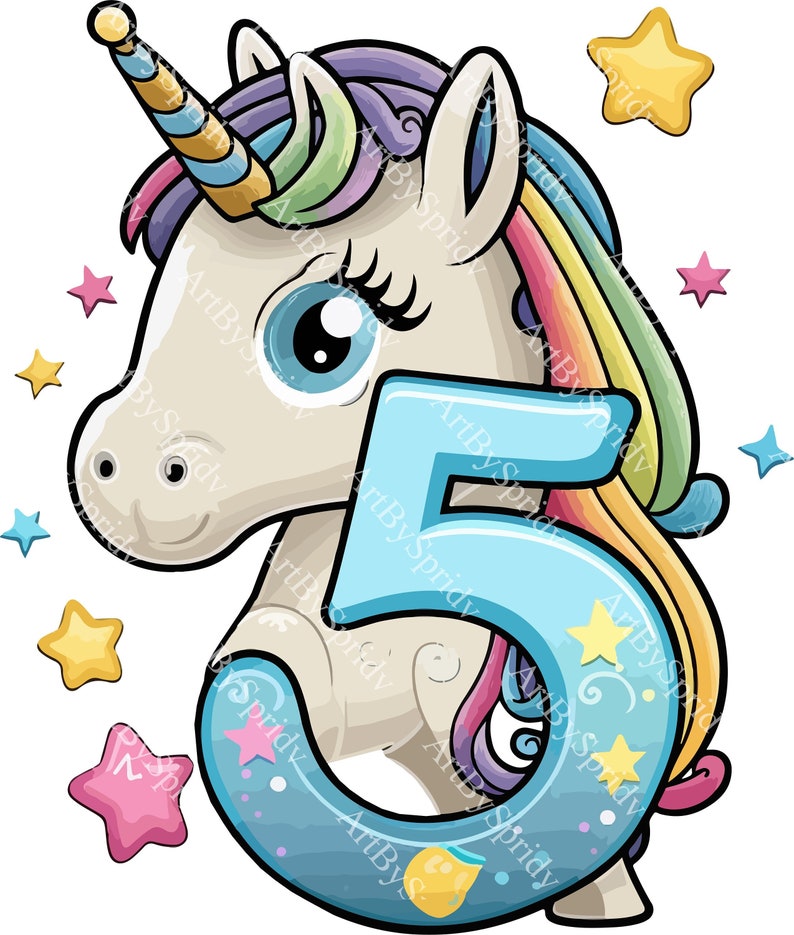 5th Year Old Girl/boy Birthday Unicorn Gift Transparent PNG - Etsy