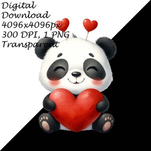 Valentine's Day Watercolor Panda Clipart - Heart-holding Cartoon Panda ...