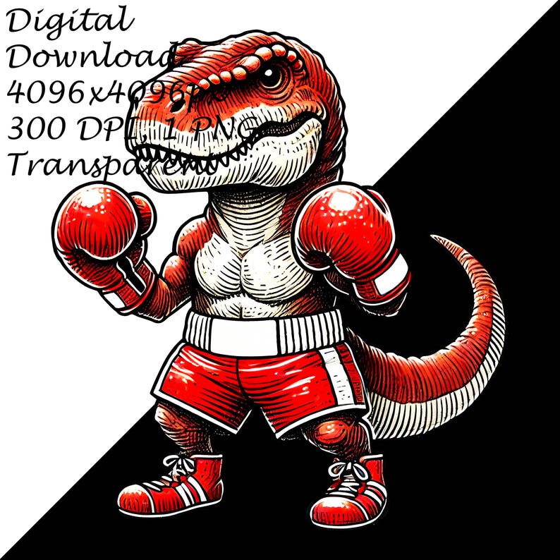 Boxing T-rex Dinosaur Clipart - Cool Fighter Dino PNG - Vintage ...