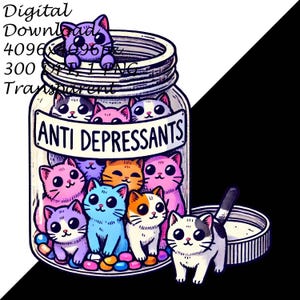 Antidepressants Cats in Pill Jar PNG Clipart, Colorful Kittens Clip Art ...