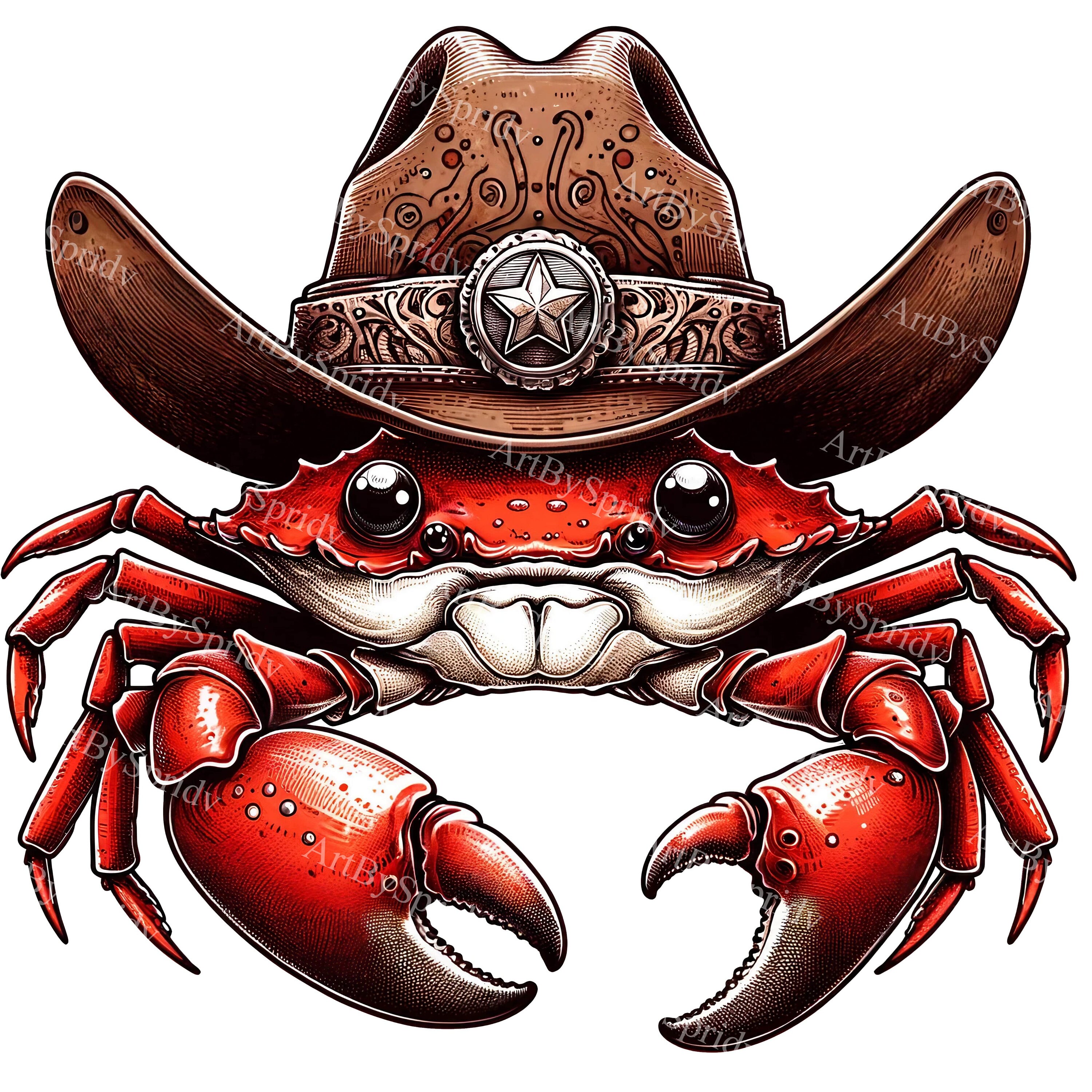 Western-themed Red Crab Digital Clipart, Printable Cowboy Crab PNG for ...