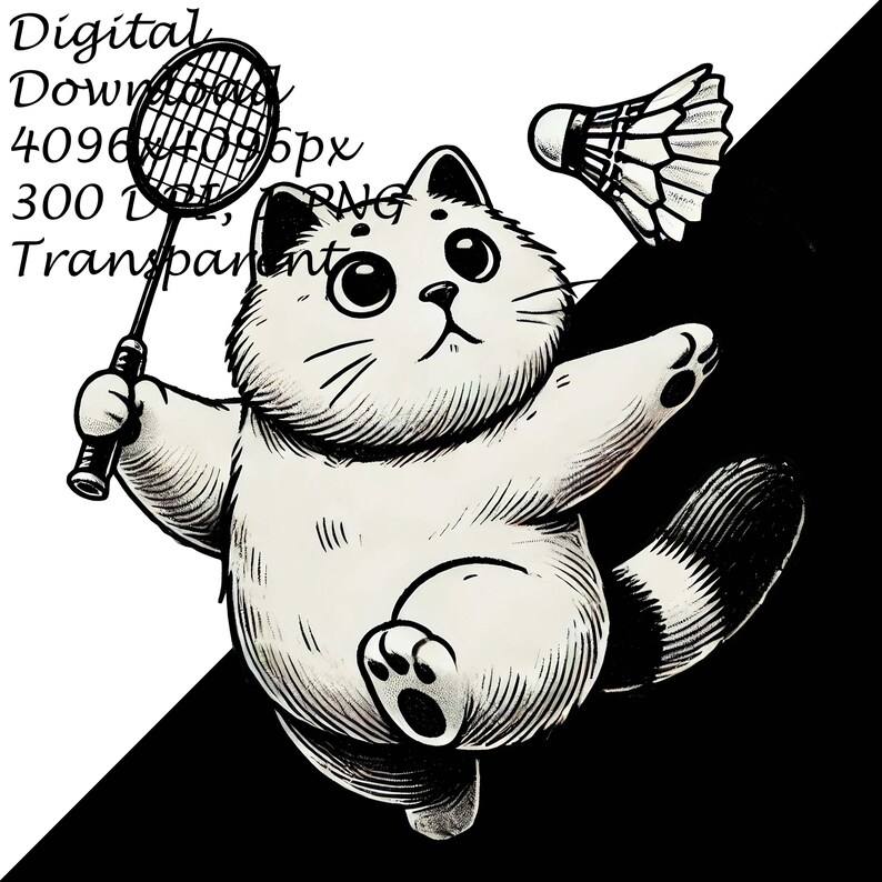Chubby Playful Cat Playing Badminton Transparent PNG Clipart - Cute ...
