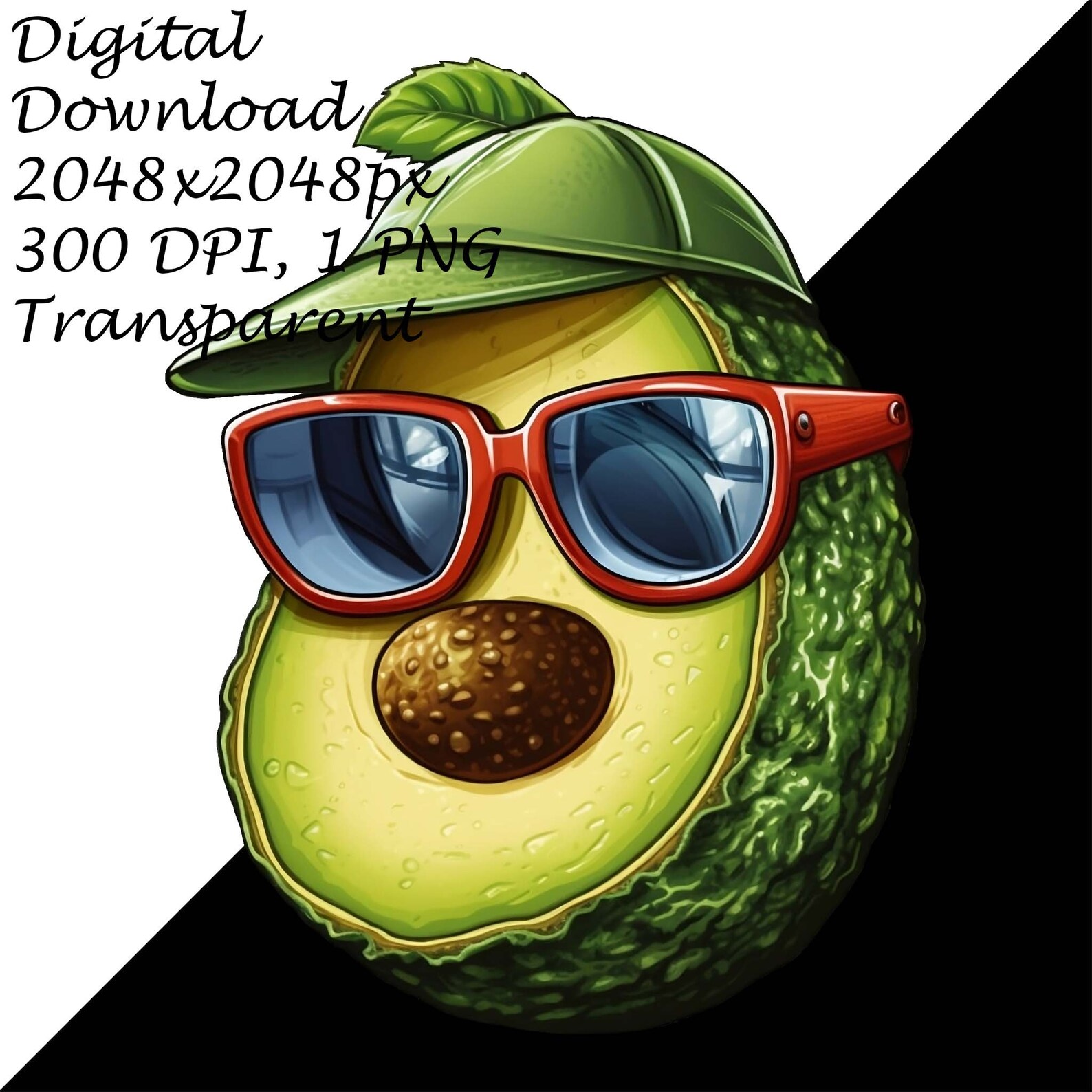 Cool Avocado With Sunglasses & Cap PNG Clipart, Trendy Digital Clip Art ...