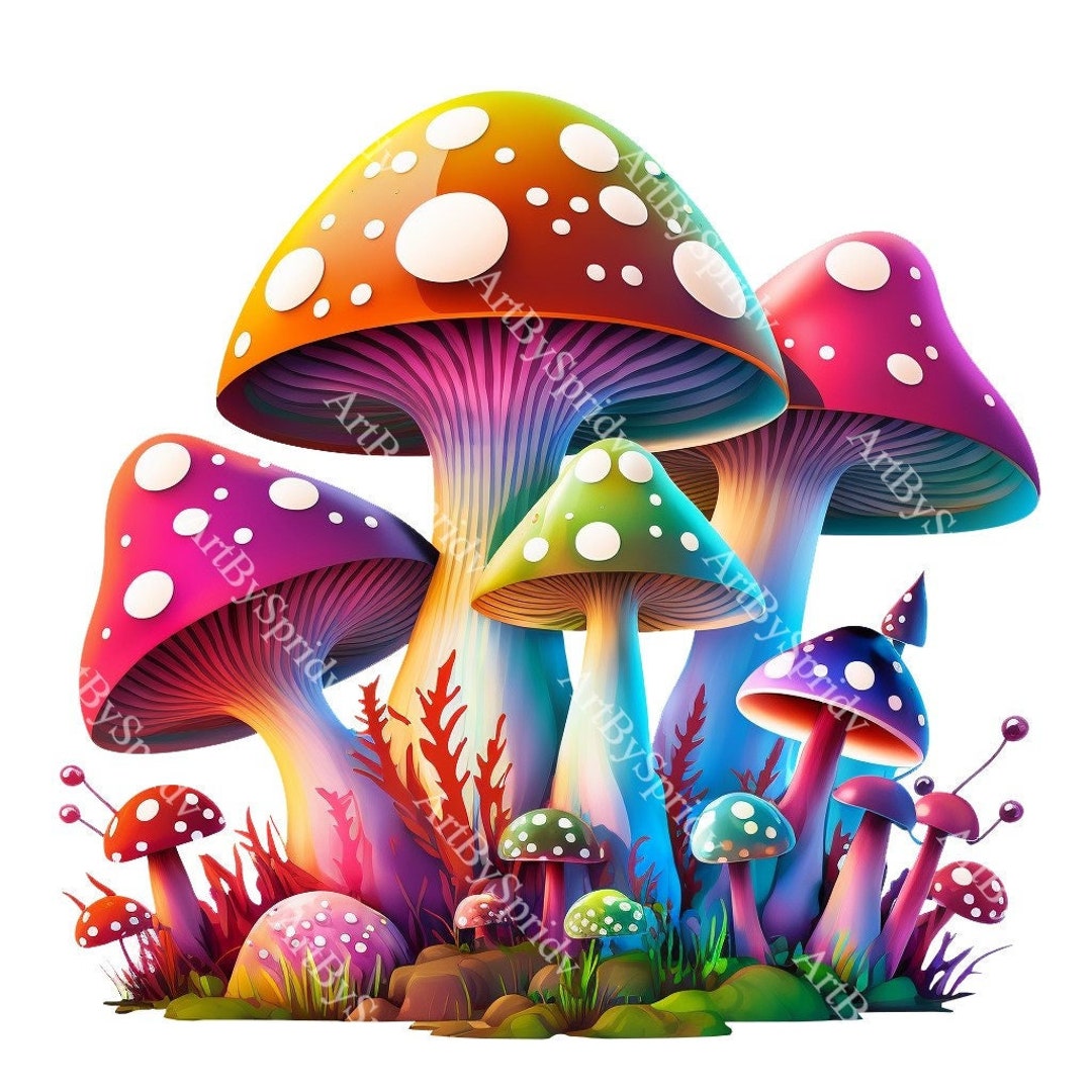Fantasy Mushroom PNG Clipart, Rainbow Toadstool Digital Download Clip ...