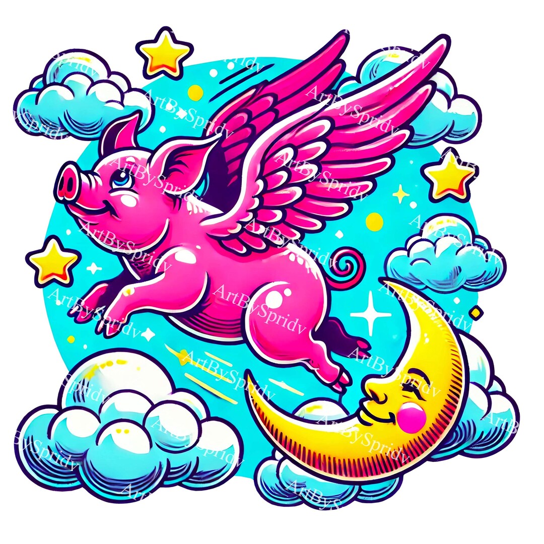 Flying Pig PNG Clipart, Pink Pig With Wings Soaring Among Stars ...