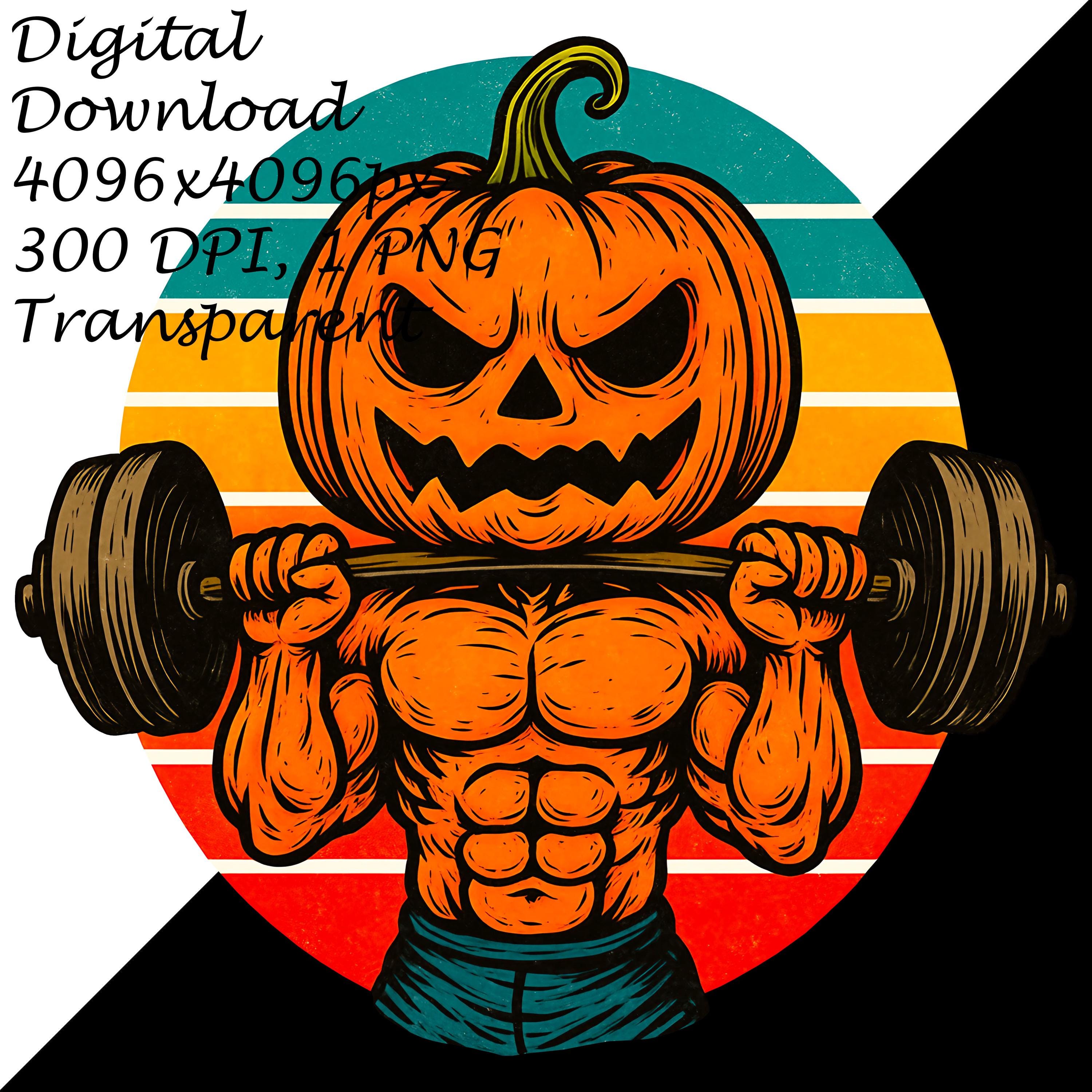 Halloween Pumpkin Bodybuilder PNG, Funny Jack-o’-lantern Gym Clipart ...