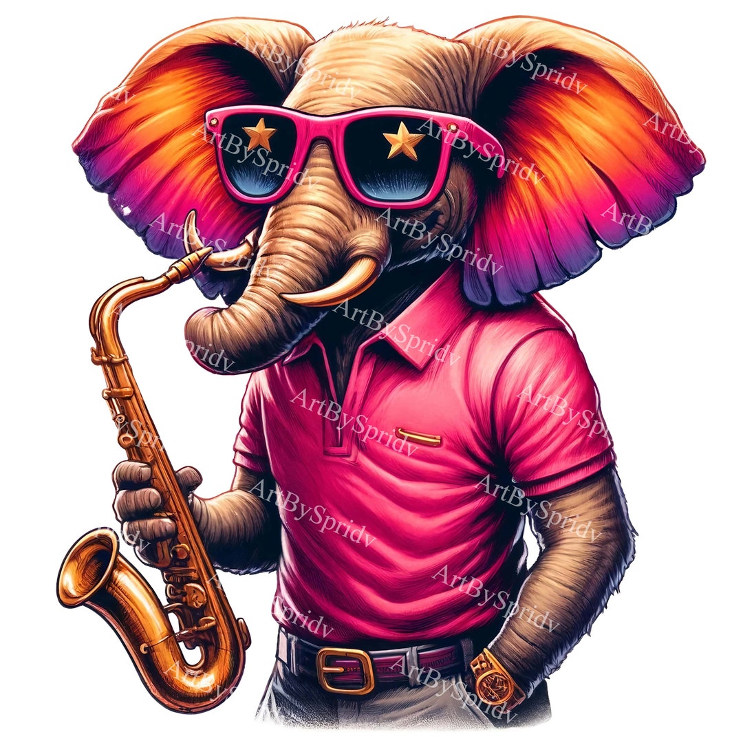 Saxophone Elephant Clipart, Vibrant Musical Animal PNG, Jazz Elephant ...